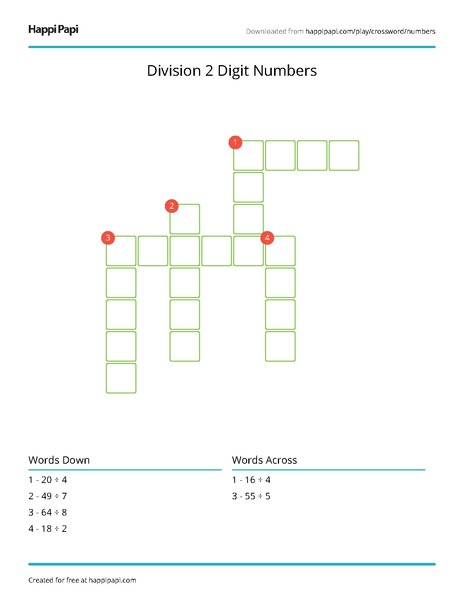 Division 2 Digit Numbers Free Crossword Puzzle Worksheets Happi Papi